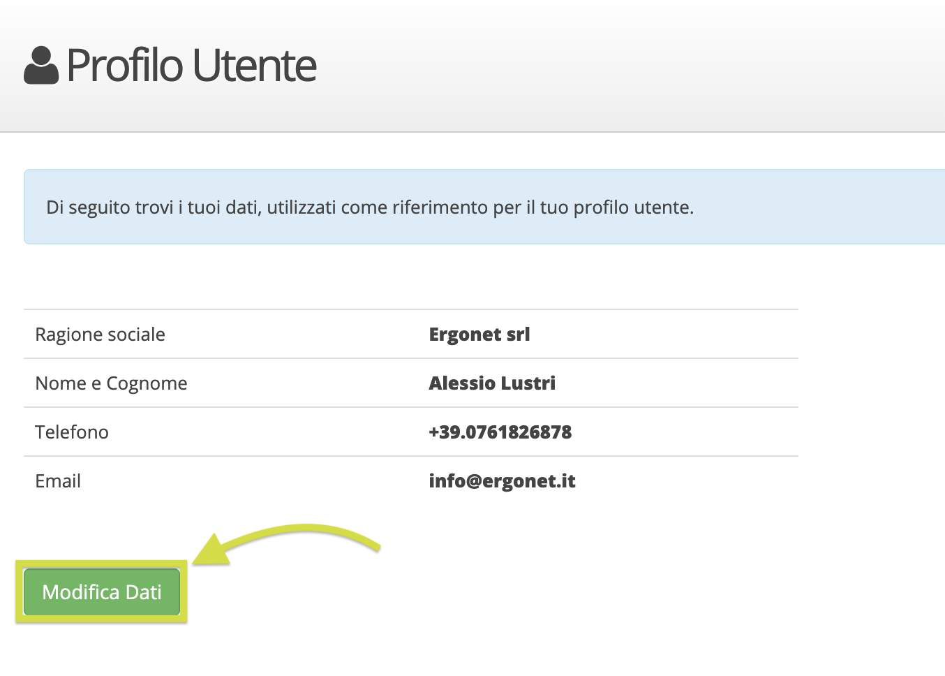 Modificare i dati utente del WebPanel